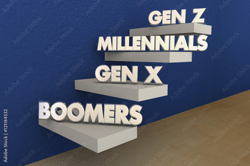 Ilustración de Stock Baby Boomers Millennials Generation X Y Z 3d ...