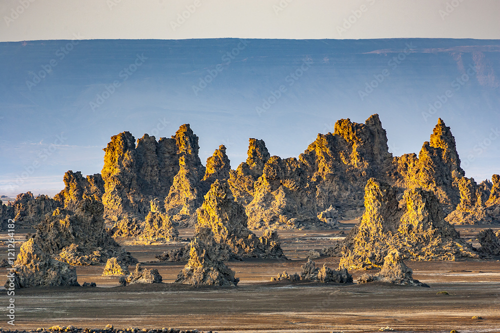 Sunrise around the Volcanic Chimneys of Lac Abbe Stock Photo | Adobe Stock