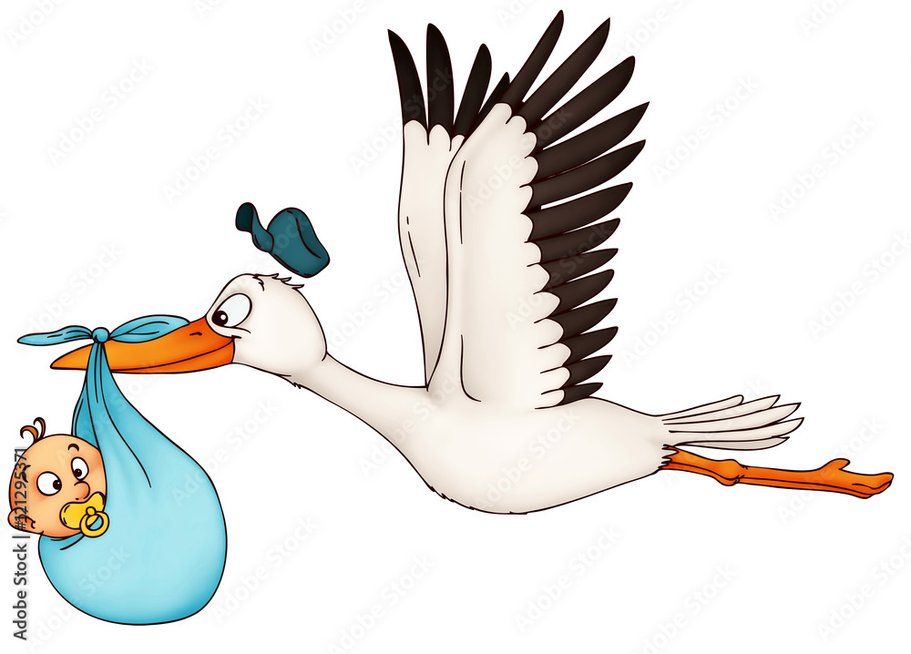 Storch, Klapperstorch, Baby, Familie Stock Illustration | Adobe Stock