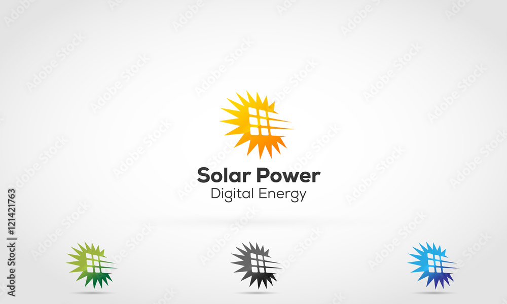 Sun Solar Power Logo Stock Vector | Adobe Stock