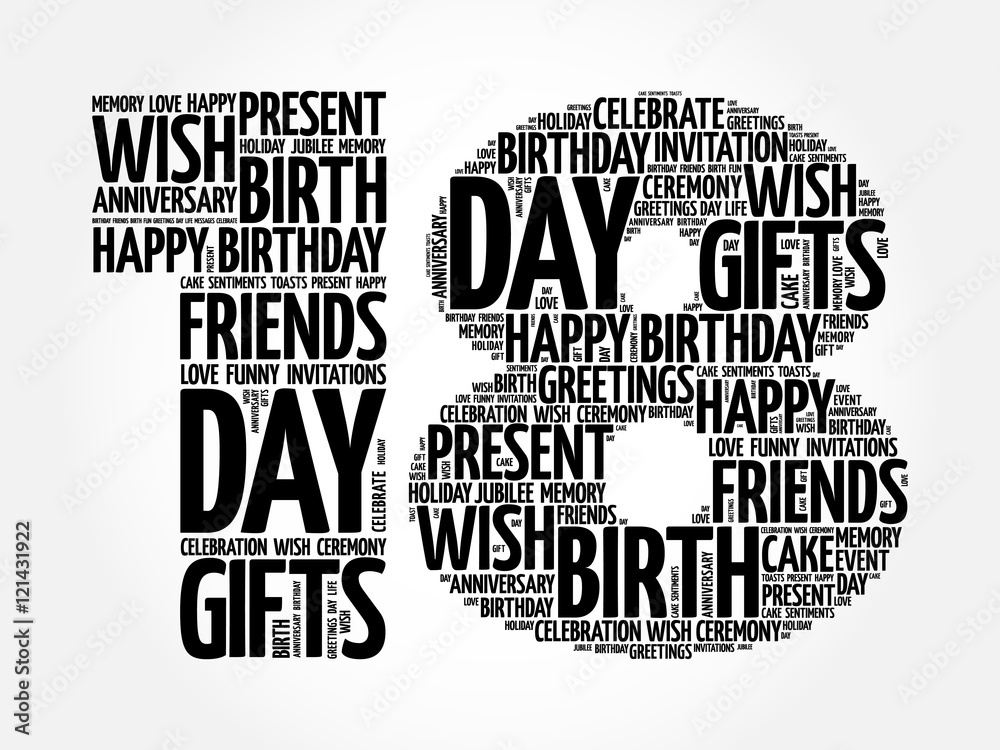 Happy 18th birthday word cloud collage concept Stock Vector | Adobe Stock
