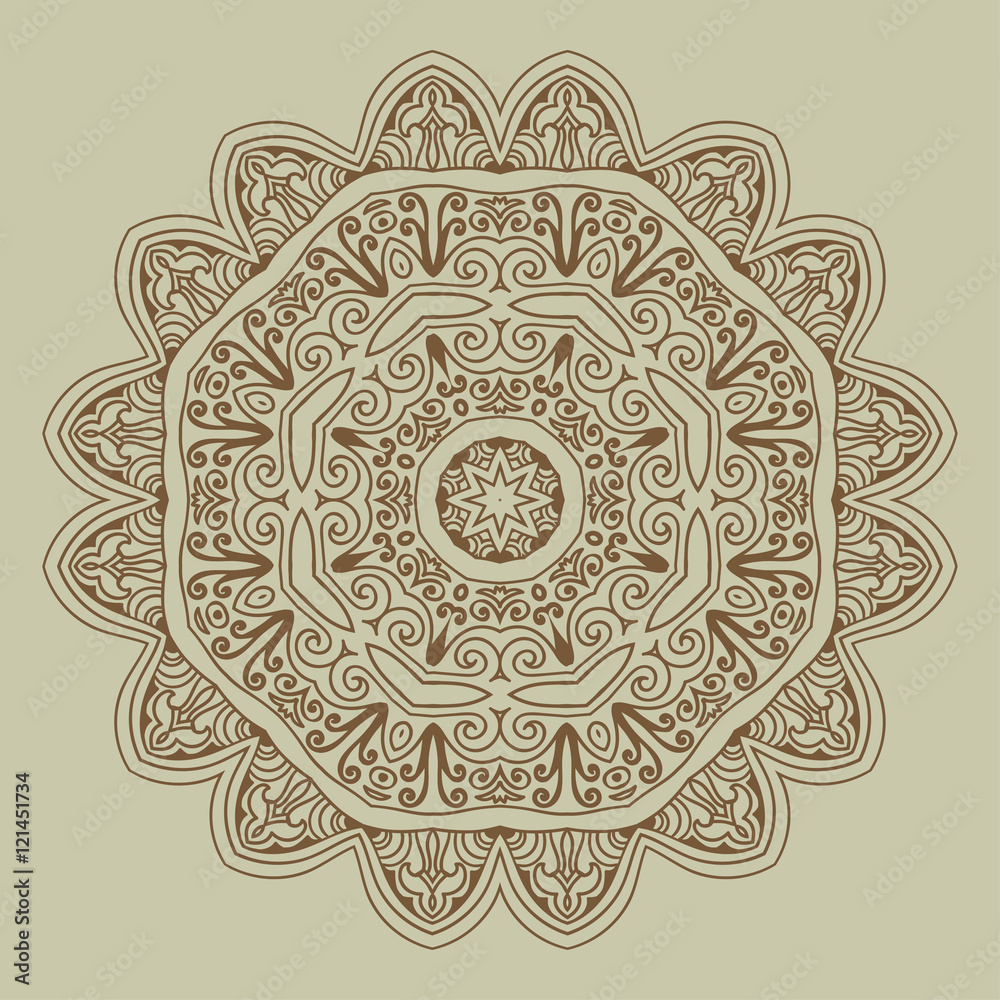Mandala design hand drawn oriental elements beige on grey background ...