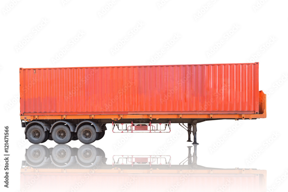 Orange container on cargo stack on trailer truck isolate with shadow ...