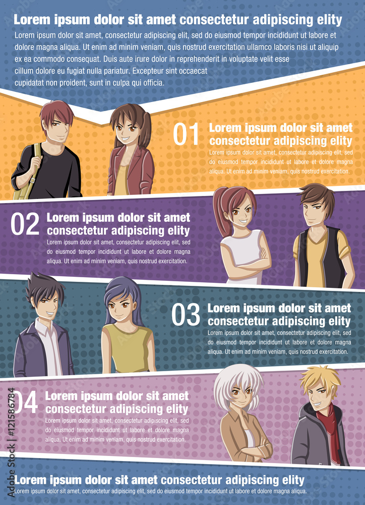 Vector brochure backgrounds with manga anime people. Infographic ...
