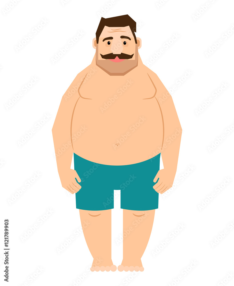 Single fat man. Male body with overweight cartoon vector illustration ...