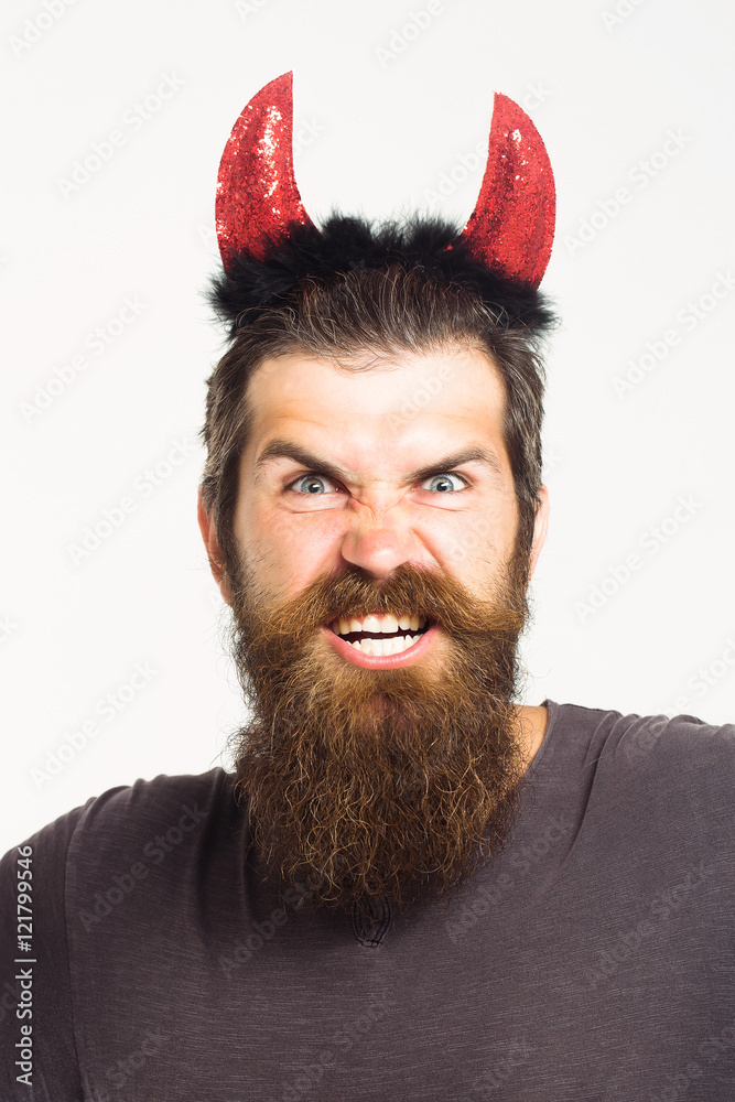 Young guy with red horns Stock Photo | Adobe Stock