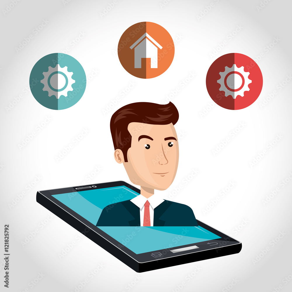 smartphone and avatar man with mobile chat and social media icon set ...