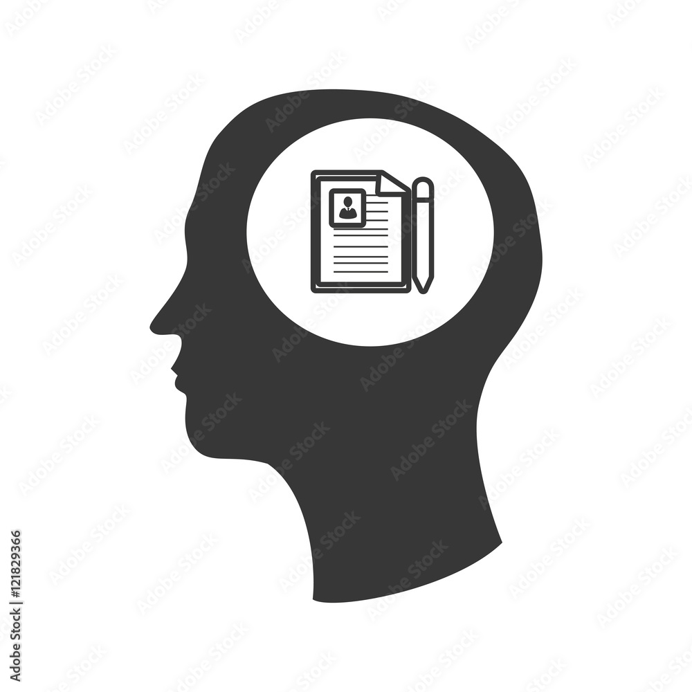 human head profile with document page icon silhouette. vector ...