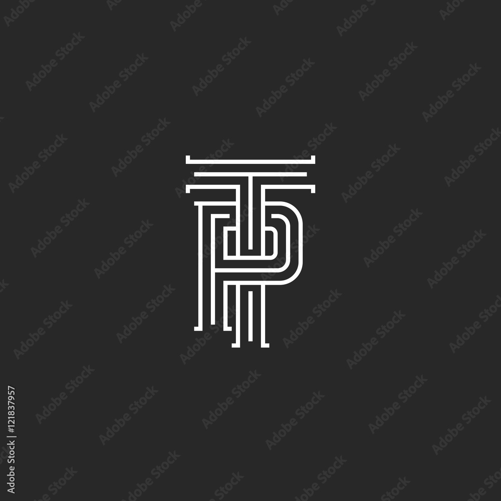 Letters TP logo hipster monogram, weaving thin line emblem PT medieval ...