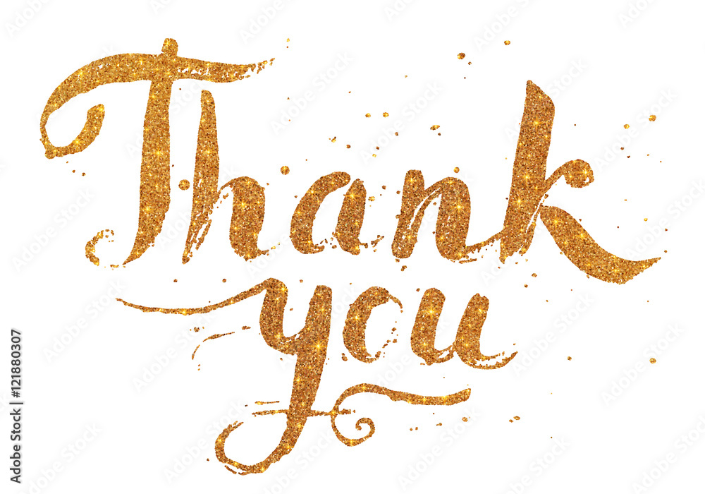 Golden glitter paint hand drawn Thank You vector sign isolated on white ...