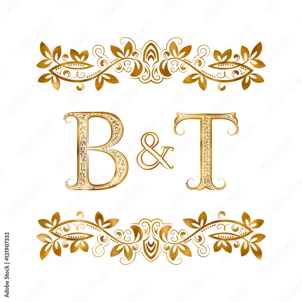 B&T vintage initials logo symbol. Letters B, T, ampersand surrounded ...