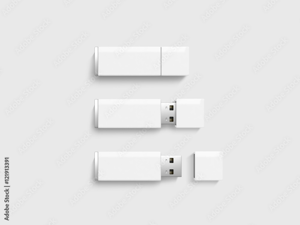 Blank white usb drive design mock up set, 3d rendering, clipping path ...