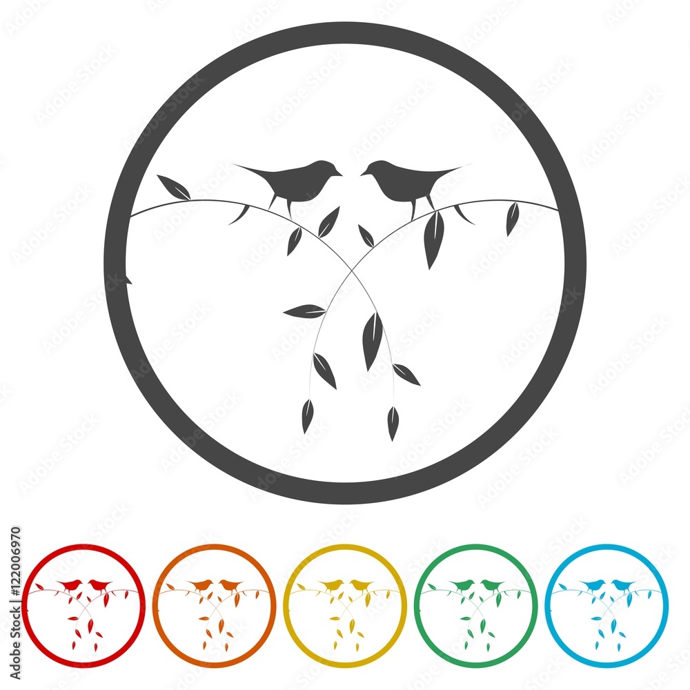 Silhouette two birds and branches in a circle Stock Vector | Adobe Stock