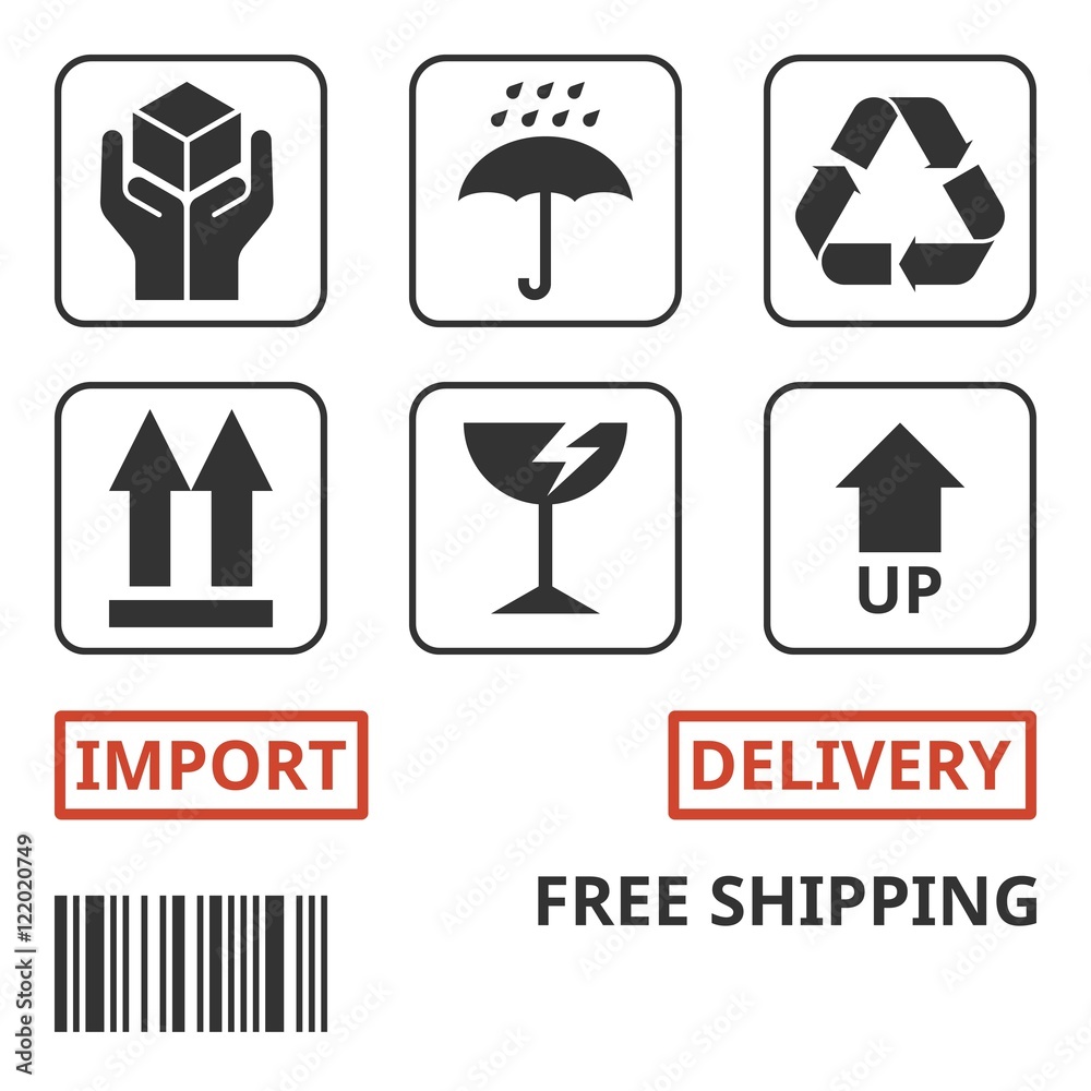 shipping and package handing symbol for carton box, handle with care ...