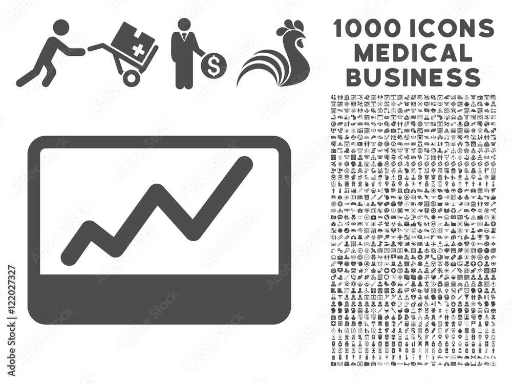 Gray Stock Market icon with 1000 medical business vector pictograms. Set style is flat symbols ...