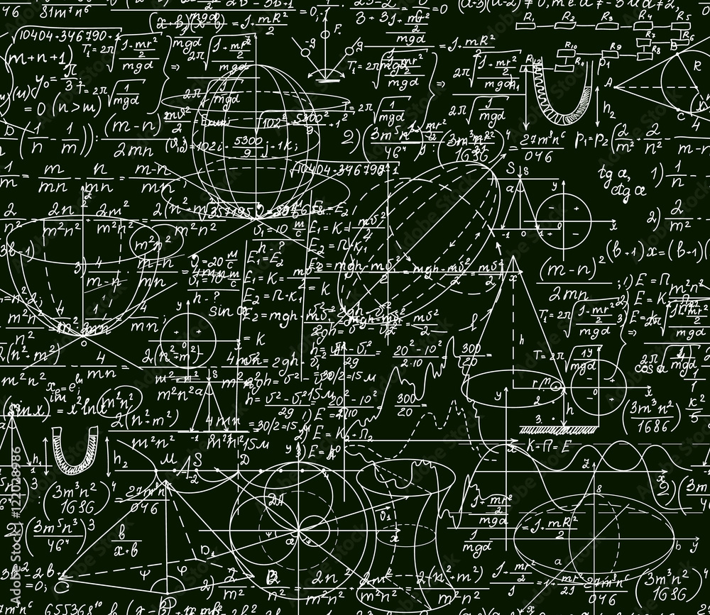 Math vector technical seamless pattern with handwritten formulas ...