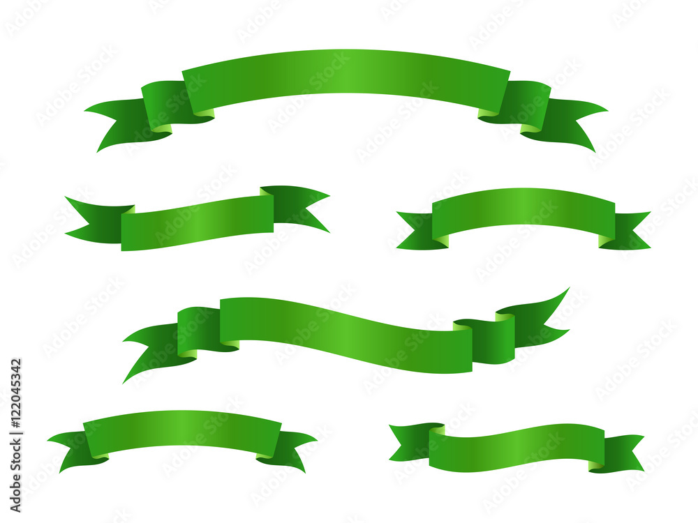 Collection of green scroll ribbon banners. Vector illustration. Stock ...