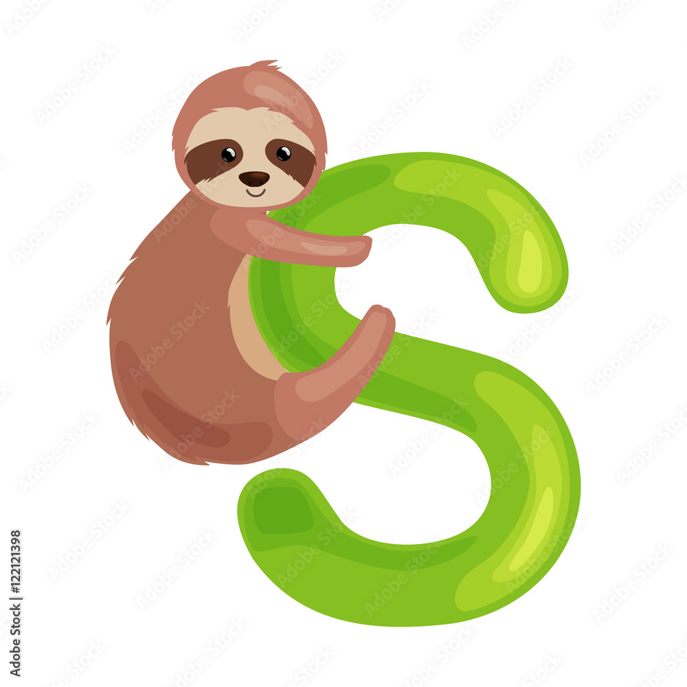 letter s with sloth animal for kids abc education in preschool. Stock ...