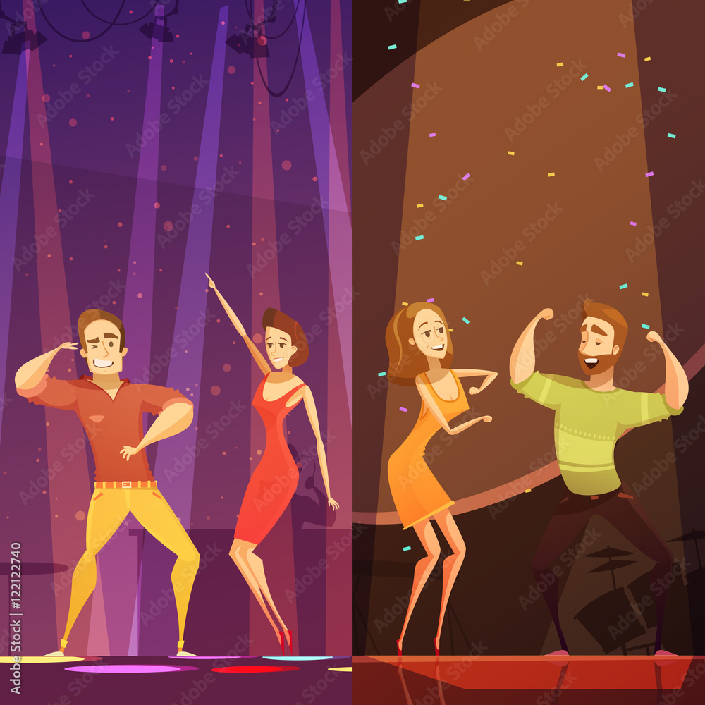 Disco Evening Dancing Pairs Cartoon Poster Stock Vector | Adobe Stock