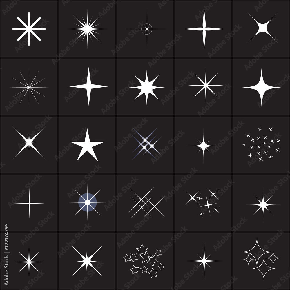 Big collection of sparkle vector. Sparkles white symbols. Sparkle star. Symbols sparkling stars ...
