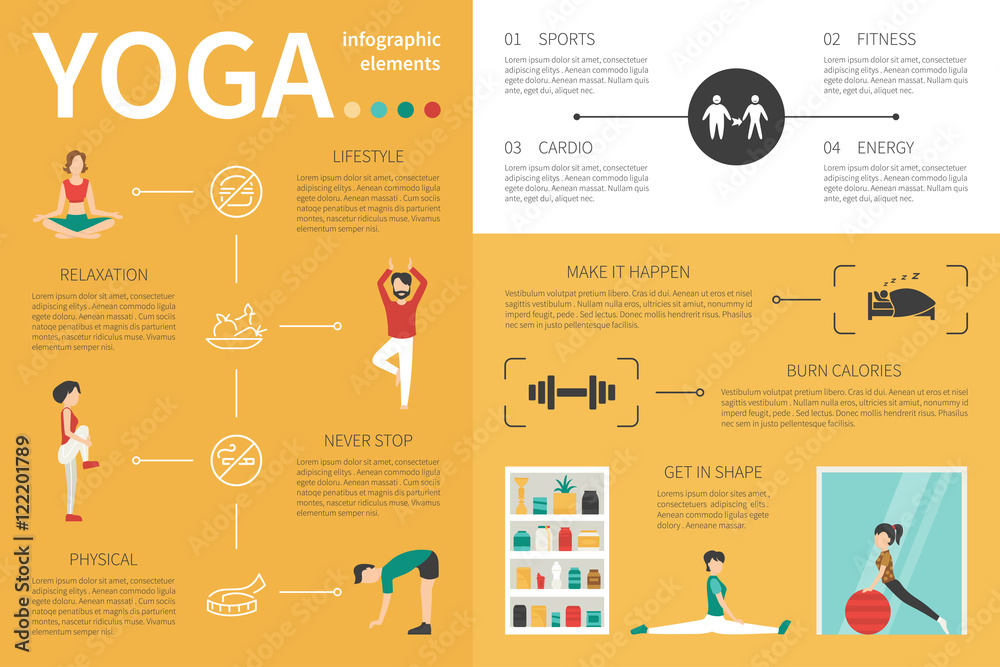 Yoga infographic flat vector illustration. Presentation Concept Stock Vector | Adobe Stock