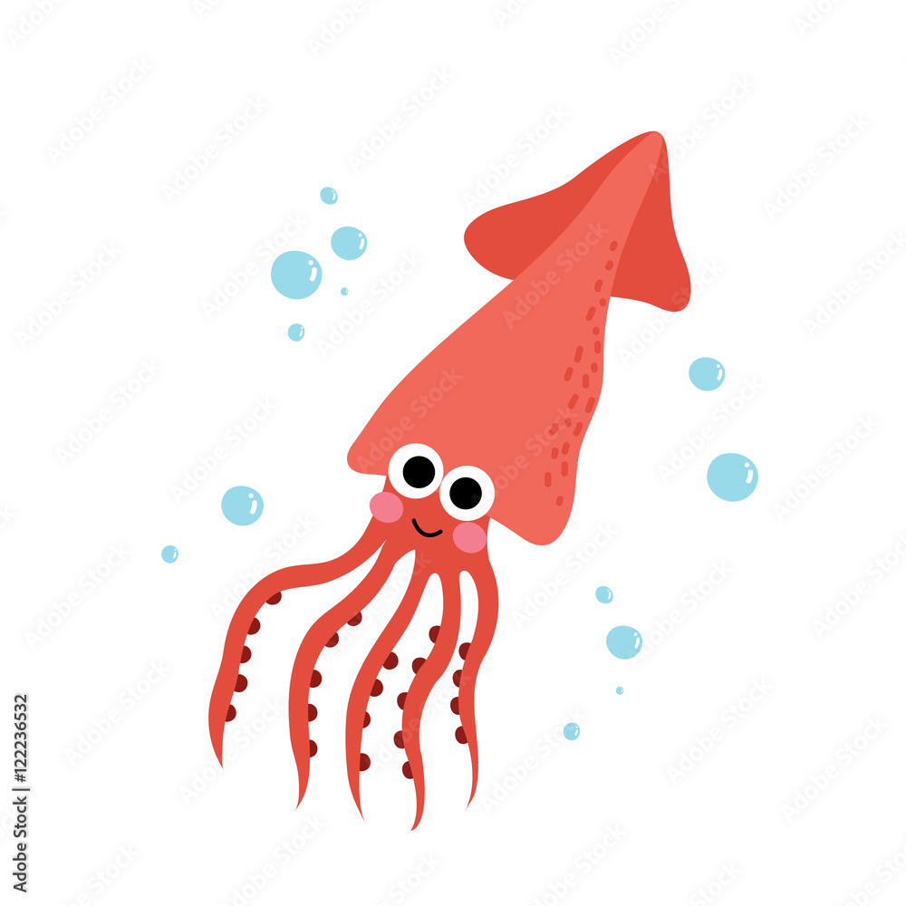 Squid animal cartoon character. Isolated on white background. Vector ...