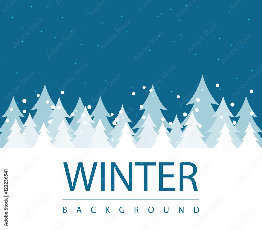 Winter season background with forest snow and blue sky. seasonal layout ...
