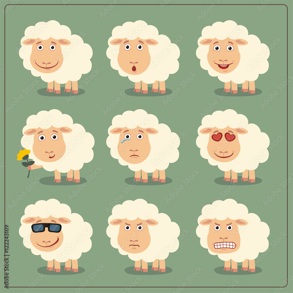 Vector set isolated emotion sheep lamb. Collection cute sheep lamb in ...