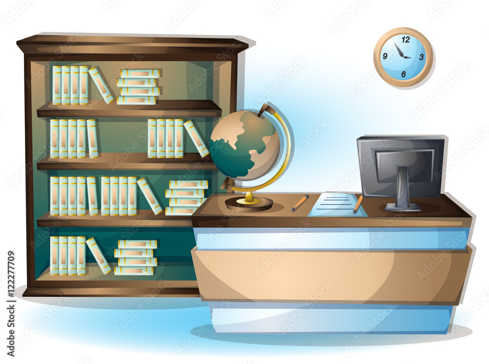 cartoon vector illustration interior library room with separated layers ...
