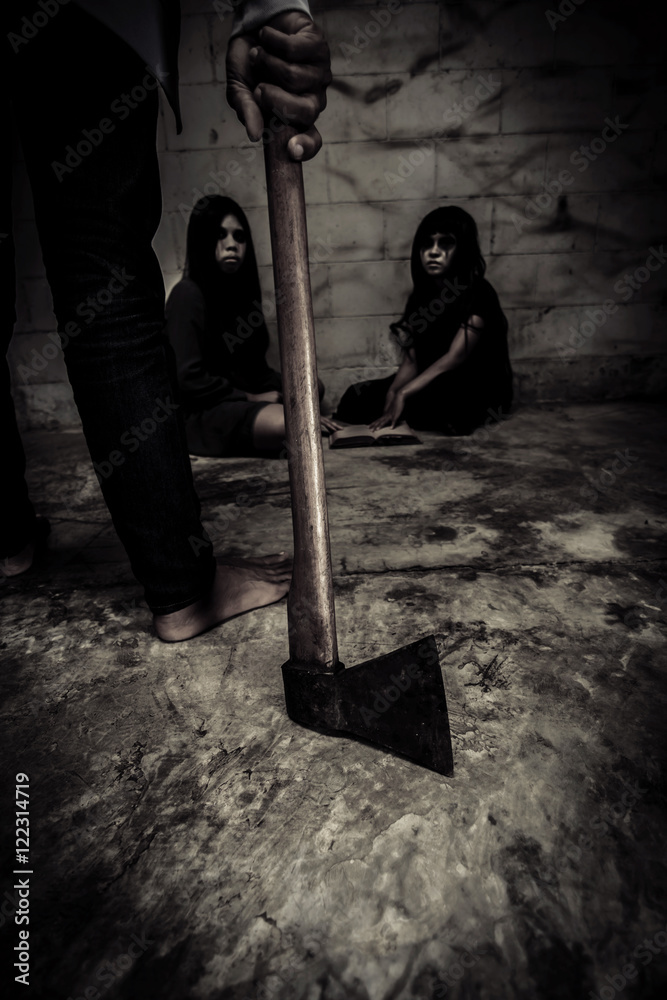 Serial killer with hatchet,Scary background for book cover ideas Stock ...