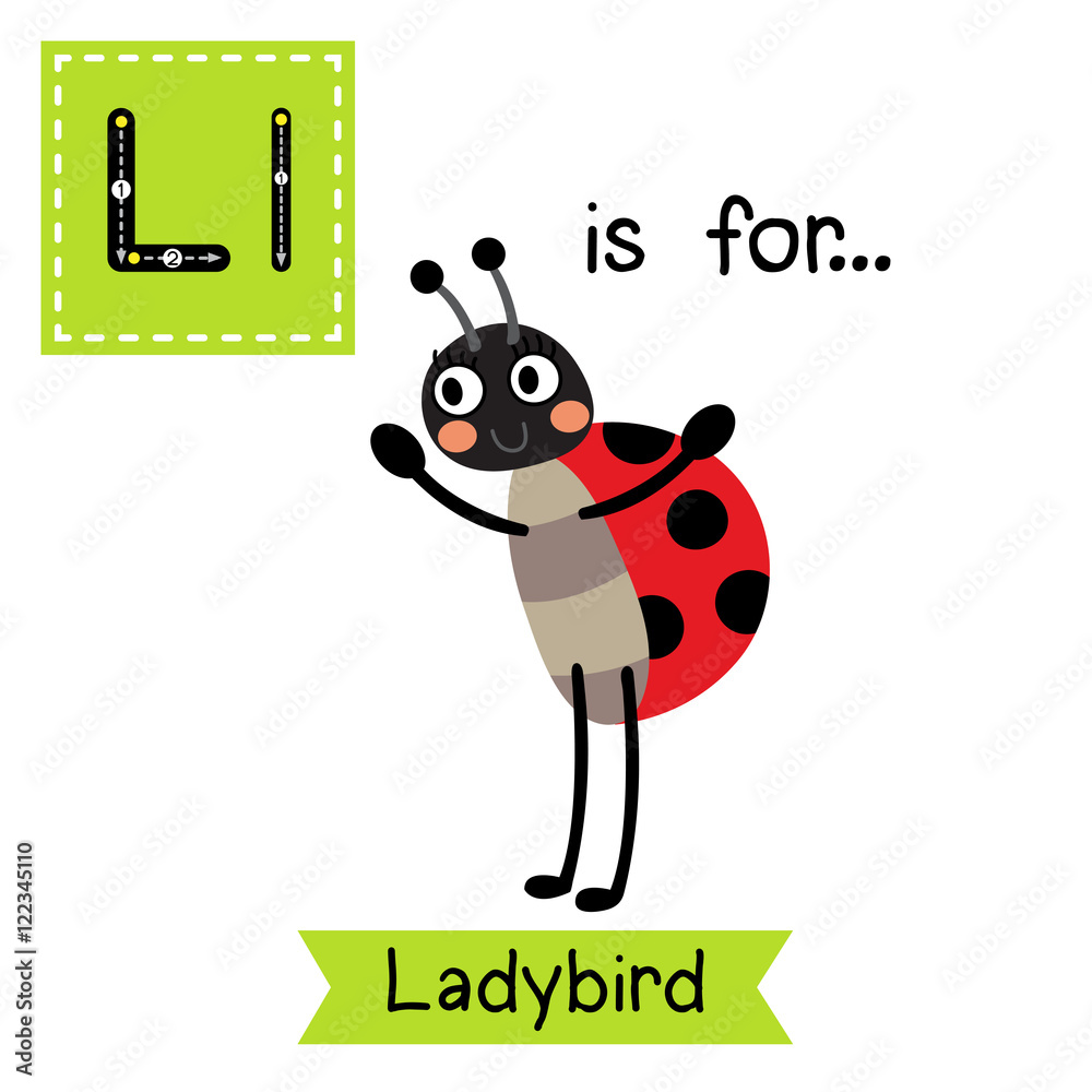 Vetor L letter tracing. Standing Ladybird. Cute children zoo alphabet ...