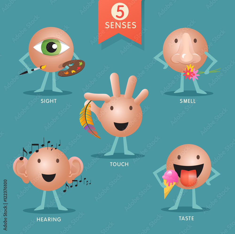 educational cartoon characters representing the five senses Stock ...