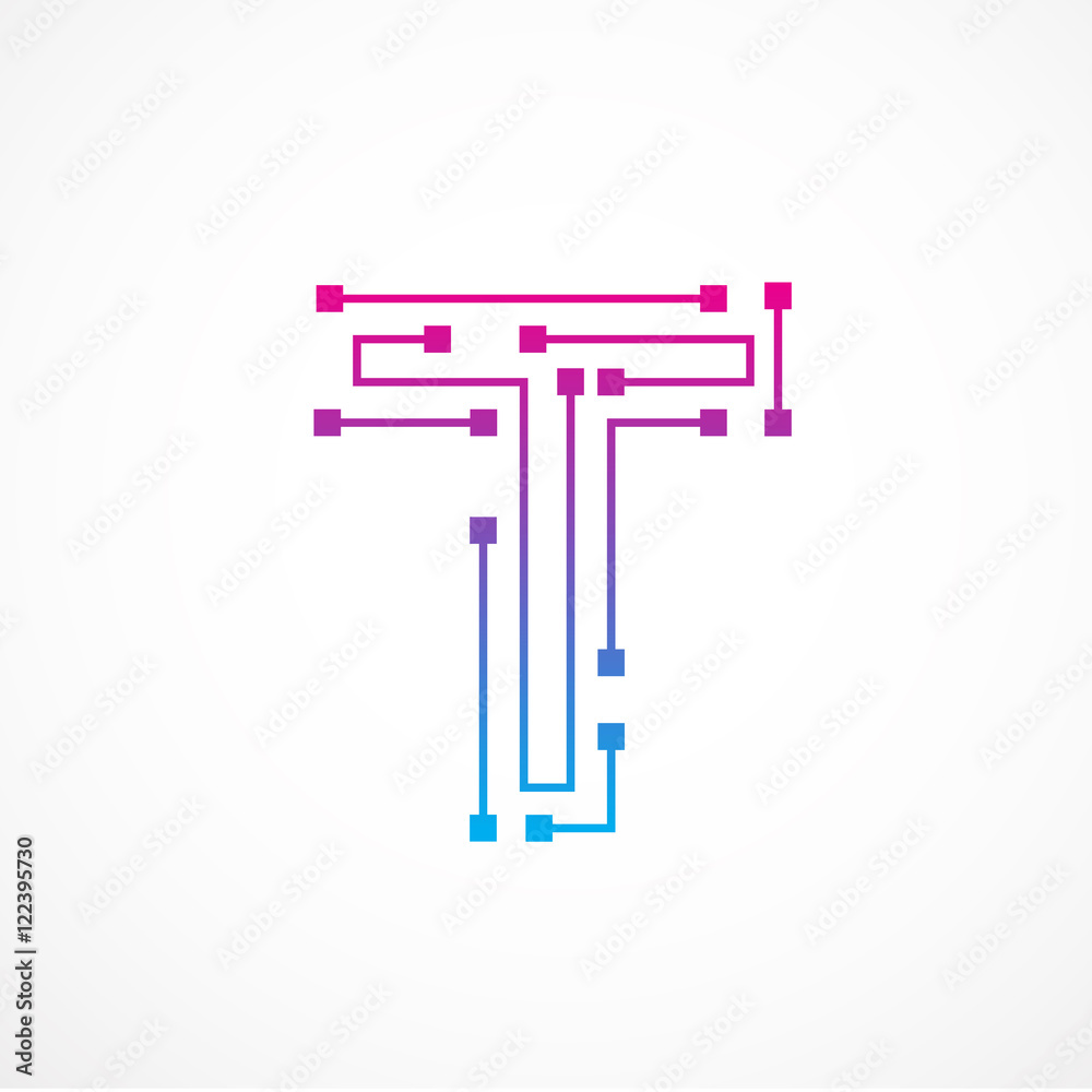 Abstract letter T logo design template,technology,electronics,digital,dot connection cross ...