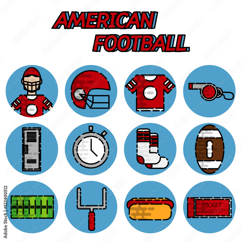 American football flat icon set Stock Vector | Adobe Stock
