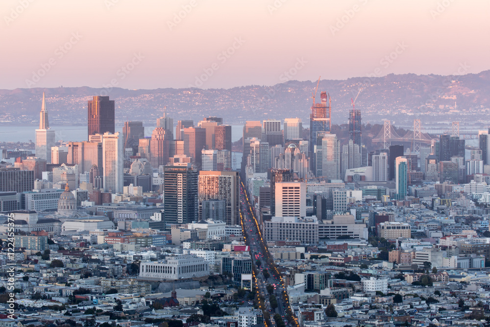 Downtown San Francisco from Twin Peaks, Sunset. Last Light on San ...