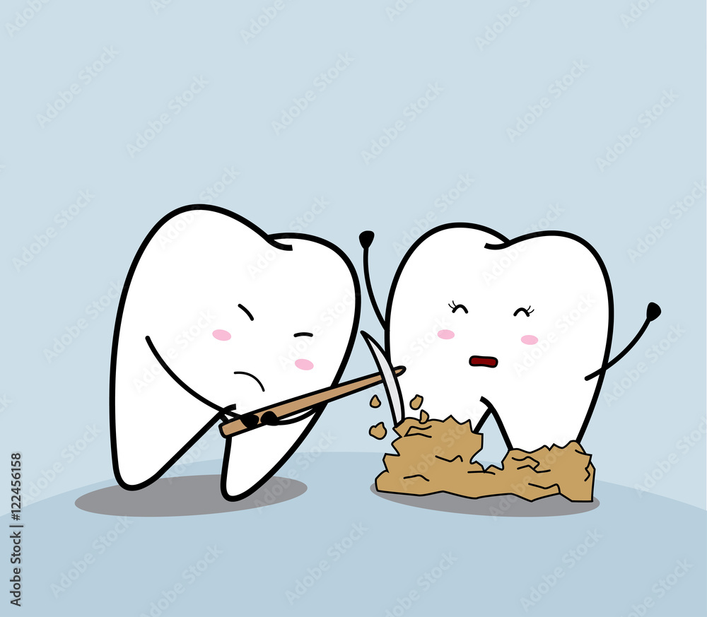 Vetor cute cartoon sad tooth and bacteial plaque do Stock | Adobe Stock