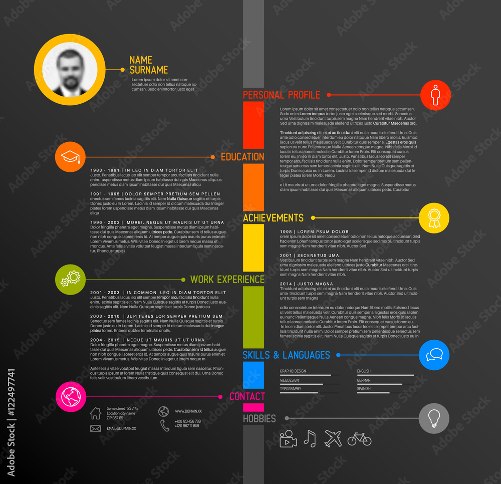 Vector timeline minimalist cv / resume template Stock Vector | Adobe Stock