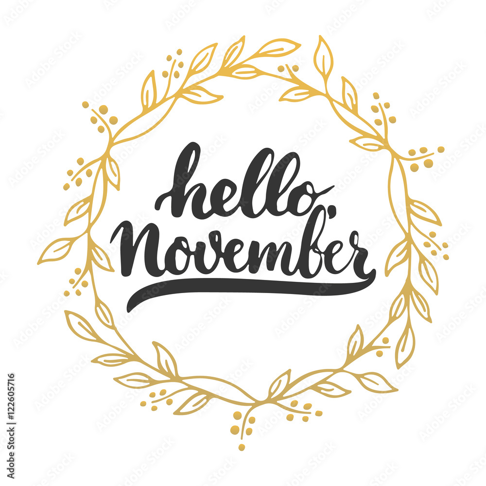 Hand drawn typography lettering phrase Hello, November isolated on the ...