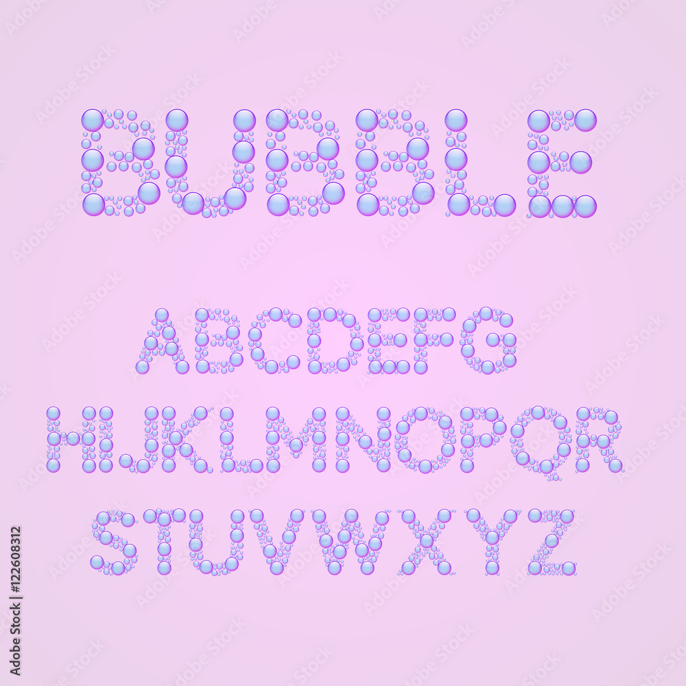 Vector bubbles alphabet , isolated on a purple background, bubble font ...