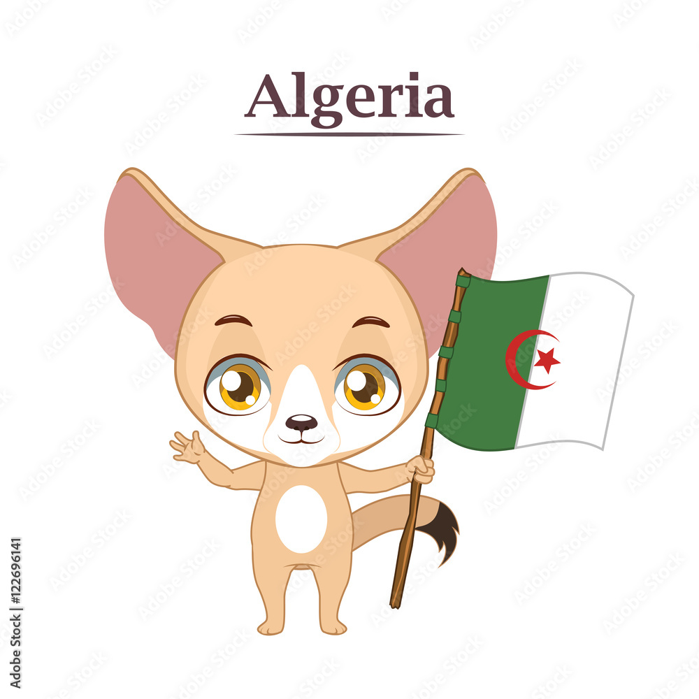 National animal fennec fox with Algerian flag Stock Vector | Adobe Stock