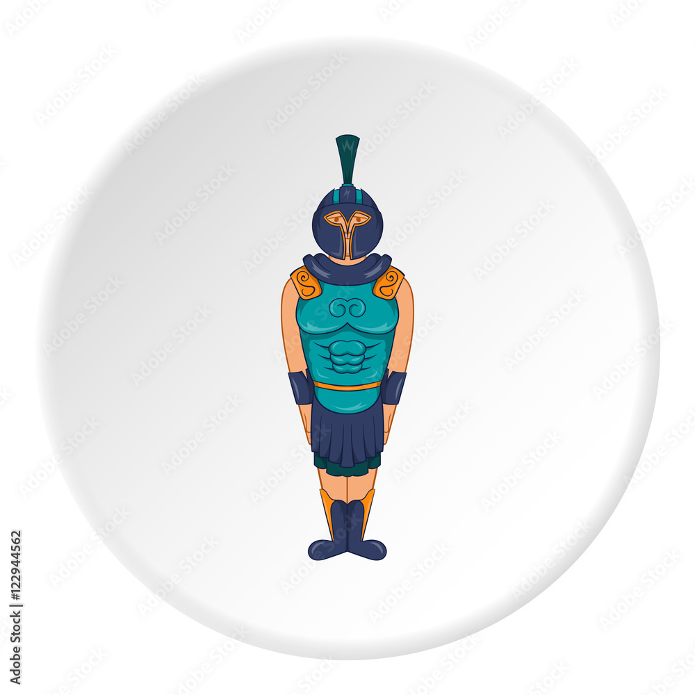 Roman soldier icon in cartoon style isolated on white circle background ...