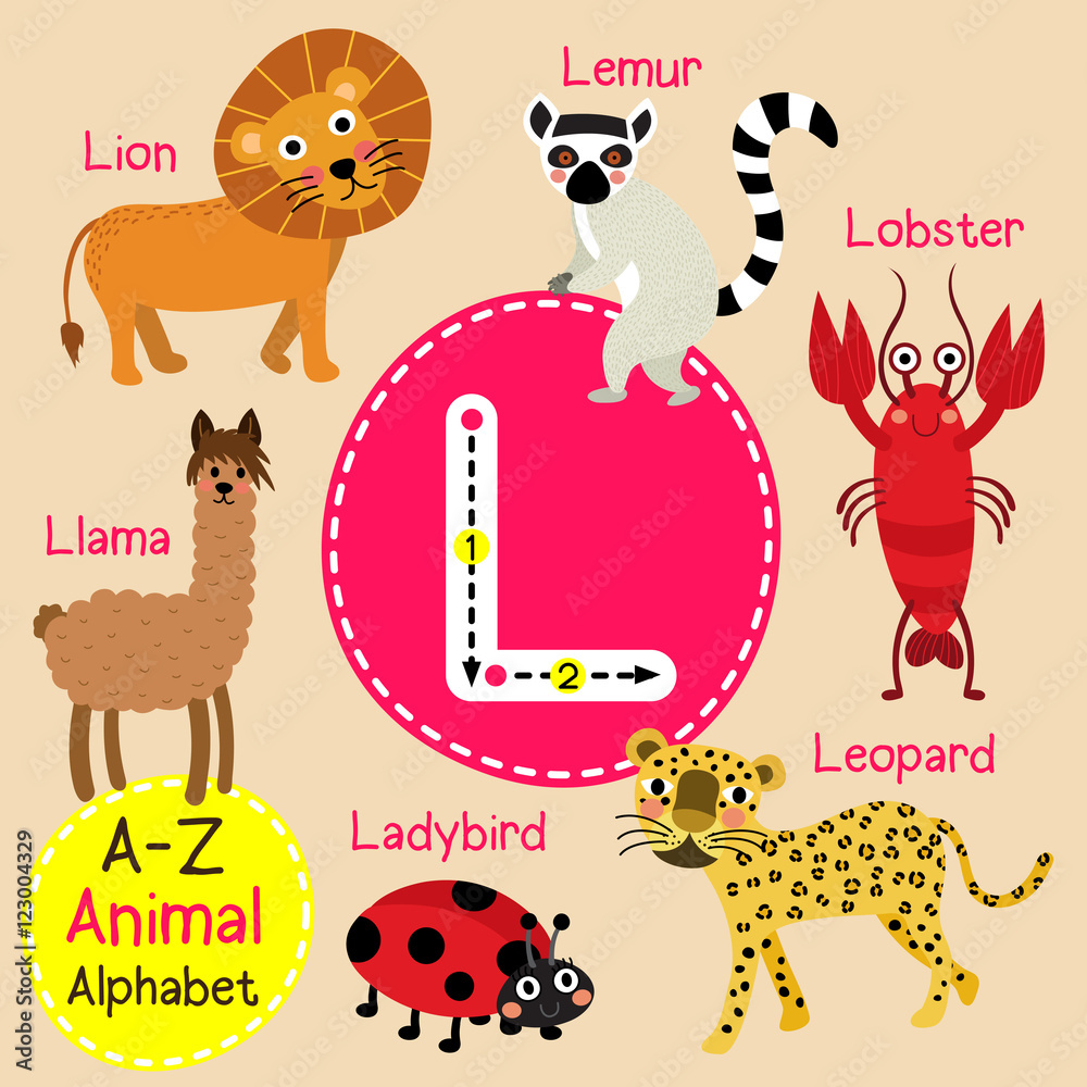Стоковое векторное изображение «L letter tracing. Ladybird. Leopard ...