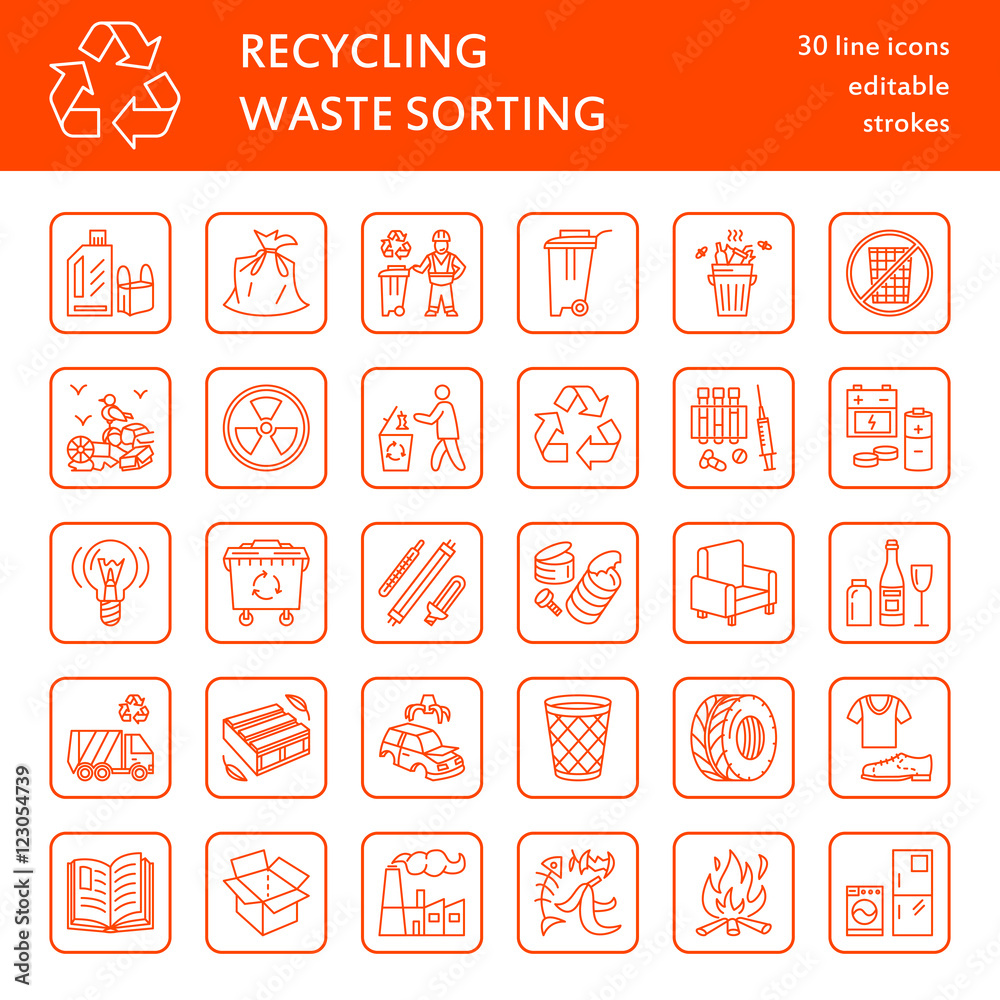 Vetor Modern vector line icon of waste sorting, recycling. Garbage ...