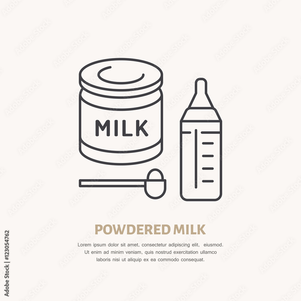 Modern vector line icon of powdered milk. Dry drink linear illustration ...