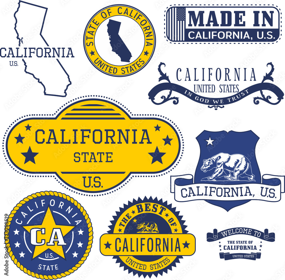 Image vectorielle Stock generic stamps and signs of California State ...