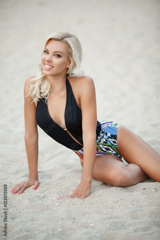 Stock Foto „sexy Bikini Model At Sand Beach“ Adobe Stock 9164