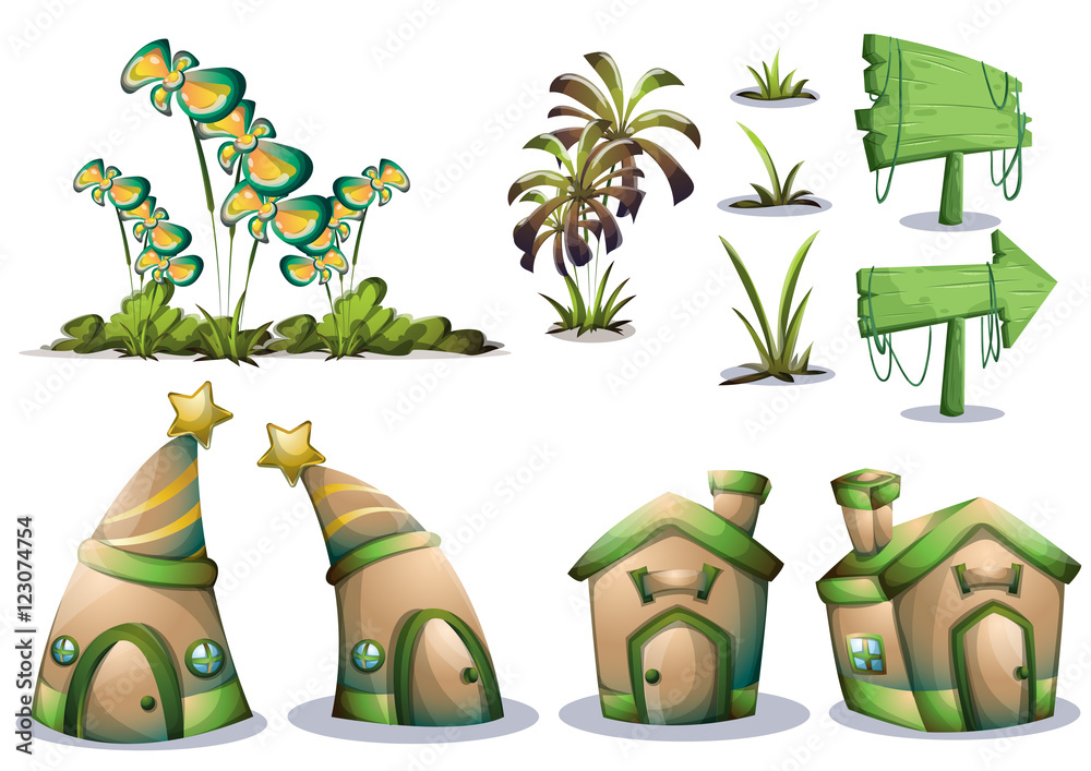 cartoon vector cute house object with separated layers for game art and ...