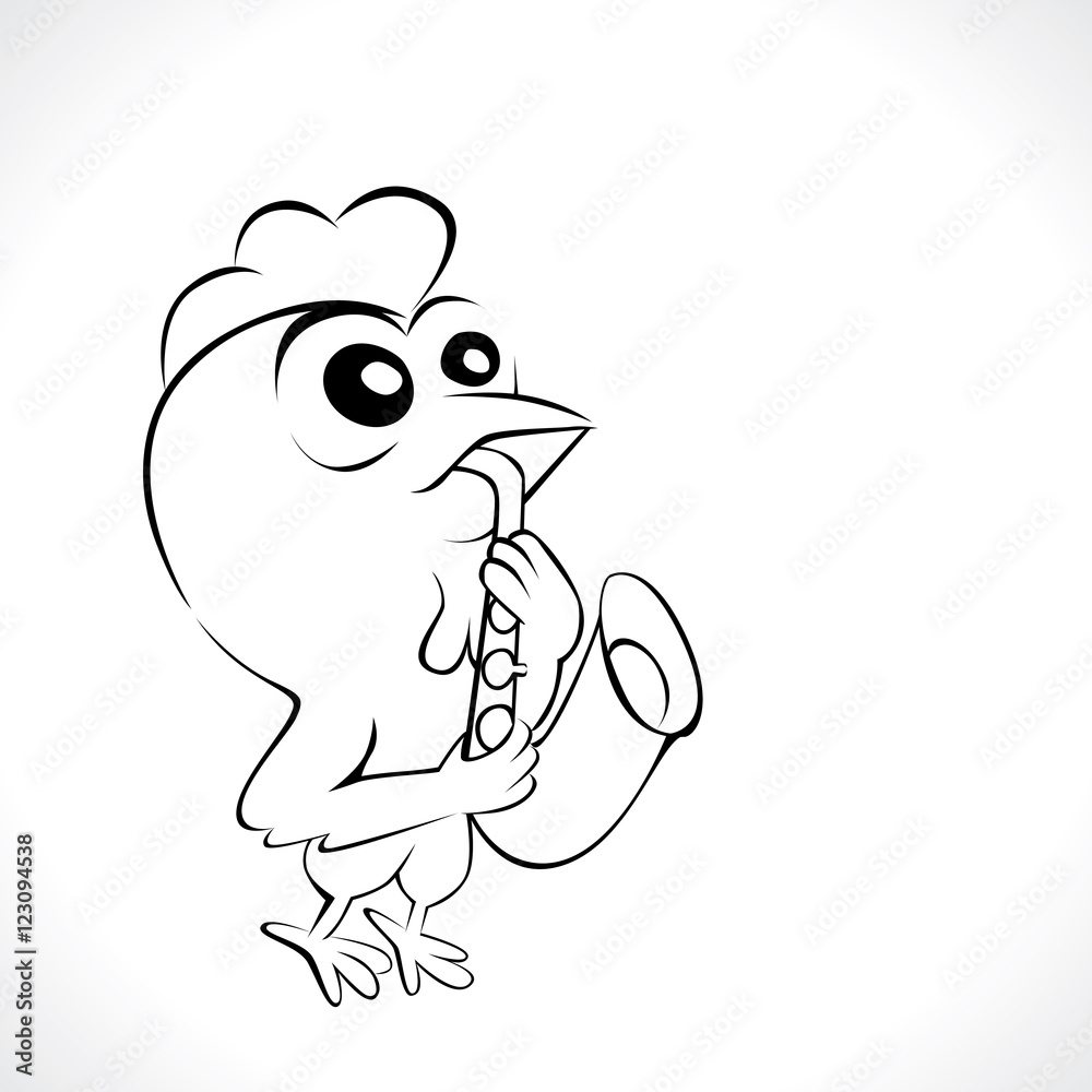 Cartoon chicken playing saxophone. Vector illustration of funny chicken ...