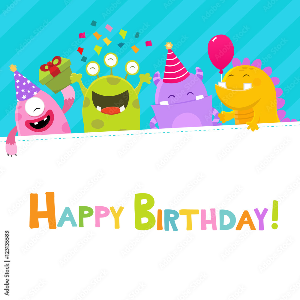 Happy Birthday Monsters Card Stock Vector | Adobe Stock
