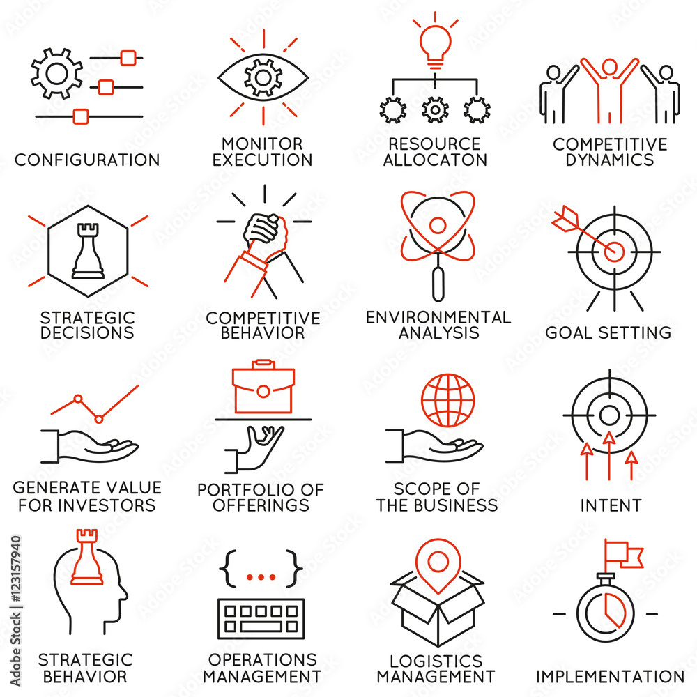 Vector set of 16 icons related to business management, strategy, career ...